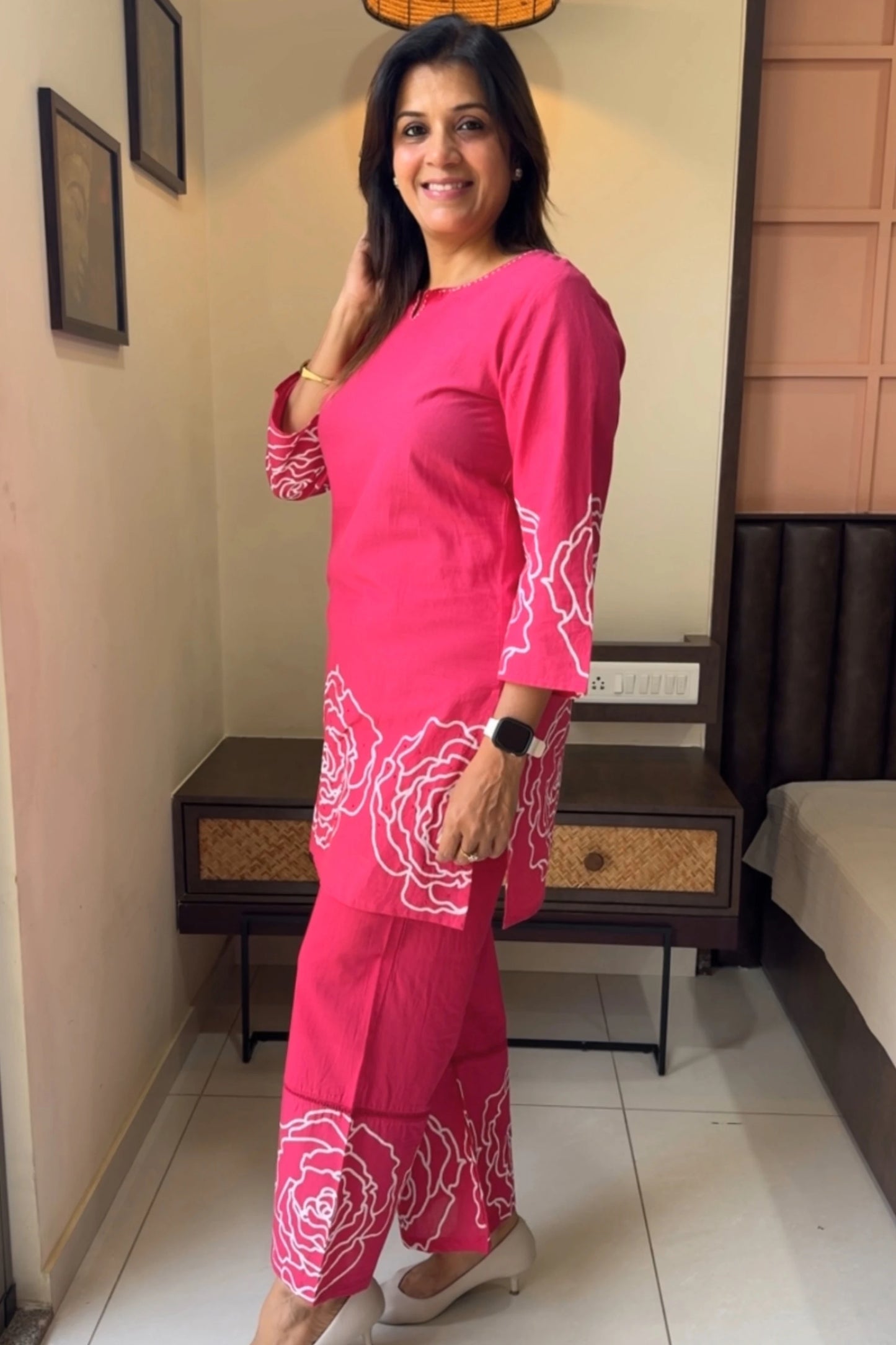 Rose Pattern Pink Co-ord Set | Soft Cotton – Jyoties Collection